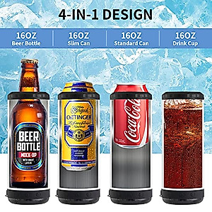 INSTOME Sublimation Can Cooler with Speaker,4 in 1 16oz Straight Music Can Cooler,Insulated Speaker Cup Can Cooler with Detachable Led Light for Summer Beach Party (Black)