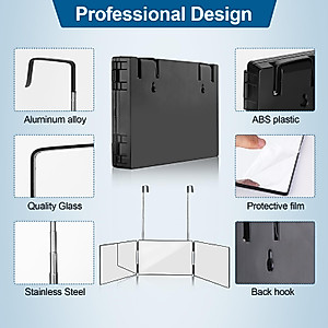 3 Way Trifold Haircut Mirror, 360 Degree Mirror for Hair Cutting, Shaving, Grooming, Hair Styling, Dye Hair and Makeup with Adjustable Height Brackets, Portable for Travel, Bedrooms, Bathroom (Black)