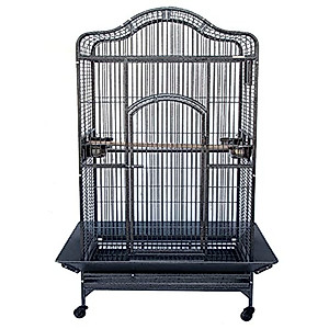 Extra Large Elegant Open Dome Top with Play Wooden Perch Stand Bird Parrot Cage for Macaw Cockatoo African Grey (35.25 x 29.5 x 62H Inches, Black Vein)