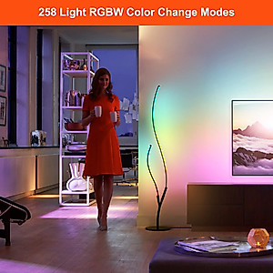 RGBW Modern Spiral Floor Lamp for Bedroom Living Room Office, Dimmable Black Standing Led Reading Floor Lamp with Remote, Unique Cool Ambient Lighting Colorful Changing Minimalist Art Deco Floor Lamp