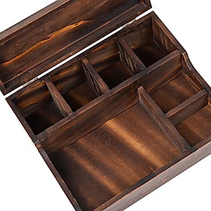 Mind Reader Nightstand Valet Tray, Phone Watch Holder, Bedroom Desk Organizer, Cosmetic Accessory Storage, Jewelry Box with 7 Compartments, Burnt Wood, Brown 12" x 10" x 4.5"