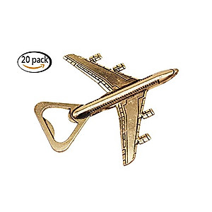 Youkwer 20 PCS Skeleton Airplane Bottle Opener with “OUR ADVENTURE BEGINS”Exquisite Packaging for Wedding Party Favors & Decorations (Dark Gold)