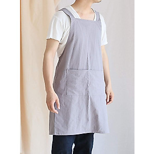 losofar Women Men Cotton/Linen Japanese Style Cross Back Aprons Pinafore Dress with Two Pockets for Cooking, Housewarming, Daily Chores(grey, 24×27.6inch)