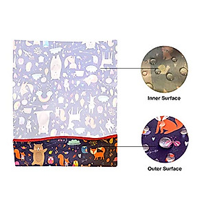 FLOCK THREE Washable and Reusable Wet Bag Diaper Bag Water Resistant Swimming Bag Travel Toiletries Pouch Cute Animals Zippered 12.6'' x 16.5''