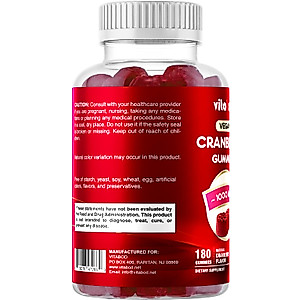 Vitabod Cranberry Gummies Urinary Tract Health Supplement - 1000mg - 180 Pectin Based Gummies