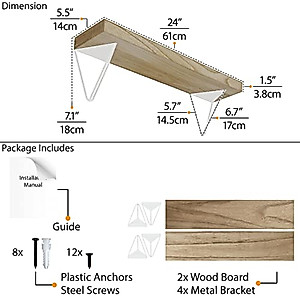 Wallniture Colmar 24" Floating Shelves for Wall Storage, Bookshelf Living Room Decor, Bathroom Shelf, Wall Shelves for Bedroom and Kitchen Set of 2, Burnt