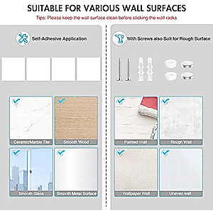 Mop Broom Holder, Fydesion 4 Pcs SUS304 Stainless Steel Mop Holder Broom Holder Wall Mounted Tool Rack for Bathroom Kitchen Office Closet Garden Garage, Self-adhesive and Screw Installation Ways, Black