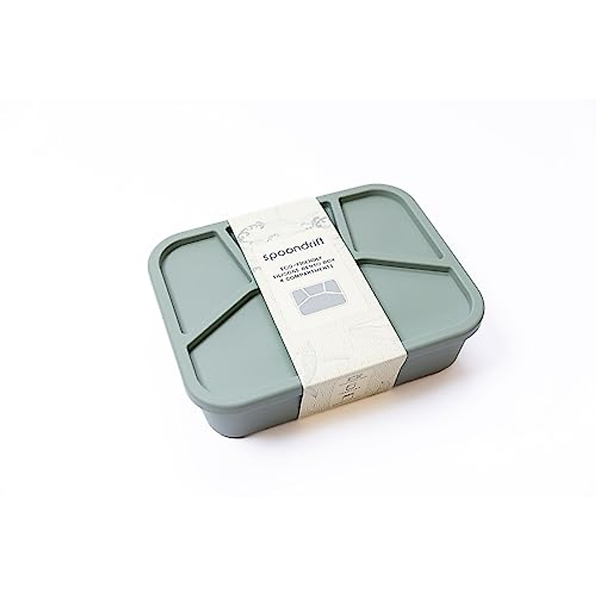 Spoondrift Eco-Friendly Leak Proof Silicone Bento Box Lunch Box, For Child And Adult, 4 Compartment, Choose from 6 Colors, Includes one box (Sage)