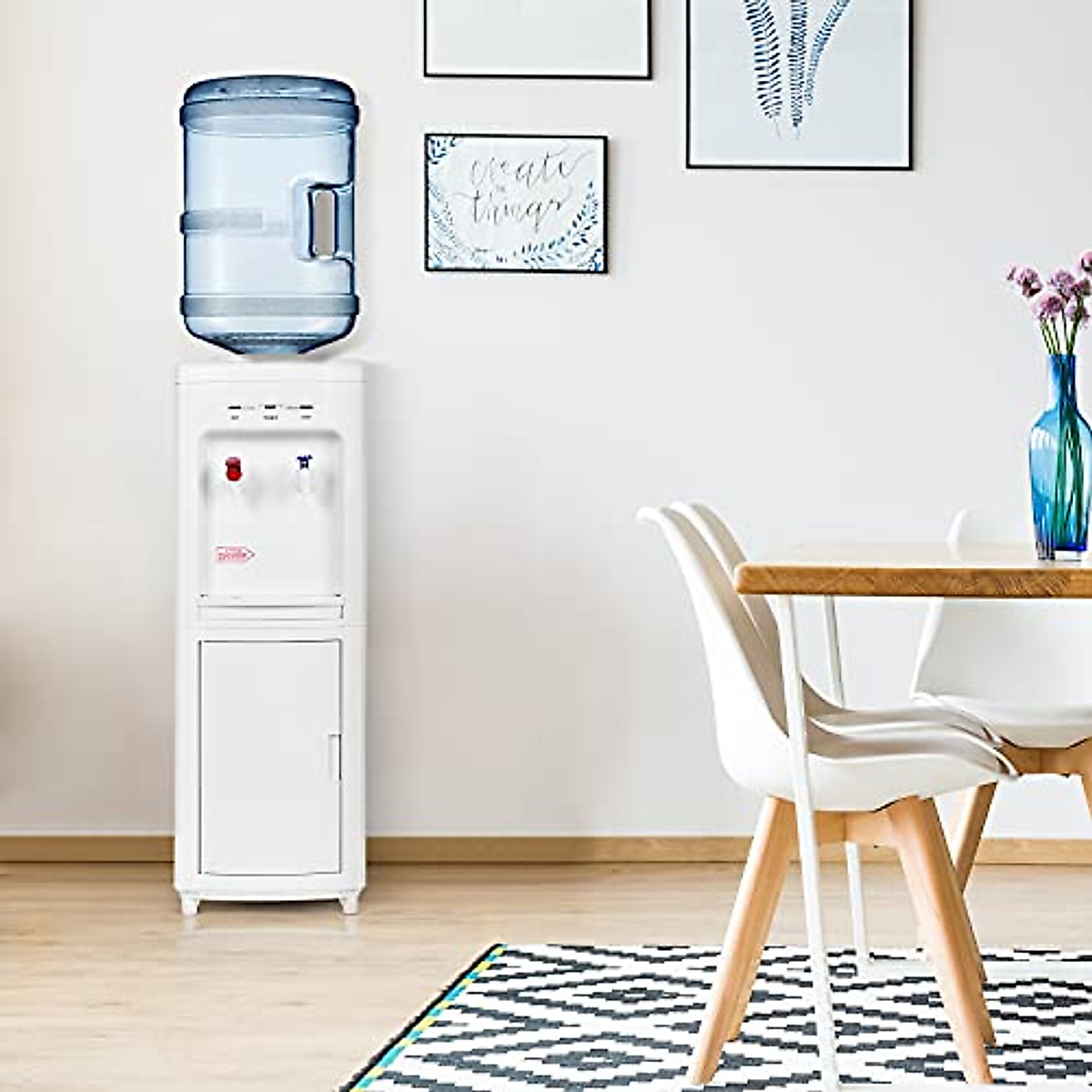 GOFLAME Water Cooler Dispenser Top Loading, Water Dispenser with Hot & Cold Water, Storage Cabinet, Child Safety Lock, Holds 3-5 Gallon Bottles for Home Office Dorm