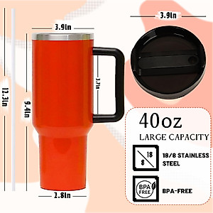 HIZEE 40 oz Neon Tumbler with Handle and Straw, Stainless Steel Sublimation tumbler with Lid,Double Wall insulated iced coffee cup,Spill Proof Water Bottle Travel Mug,Dishwasher Safe（red ）