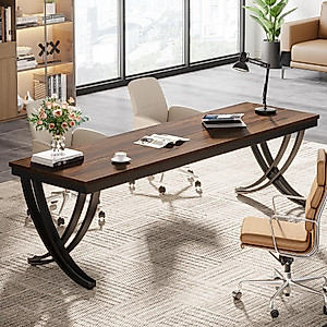 Tribesigns 2-Person Office Computer Desk, 78.7-Inch Extra Long Desk, Large Double Desk for Home Office, Workstation Work Desk for Two People with Stylish Legs, Rustic Brown