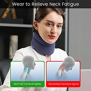 Velpeau Neck Brace for Neck Pain and Support - Soft Cervical Collar for Sleeping in Bed, Snoozing, Sleeping Upright, Anti-Snoring, Sleep Apnea for Women & Men (Blue, Comfort Version, M: 11.5-14"/3″)