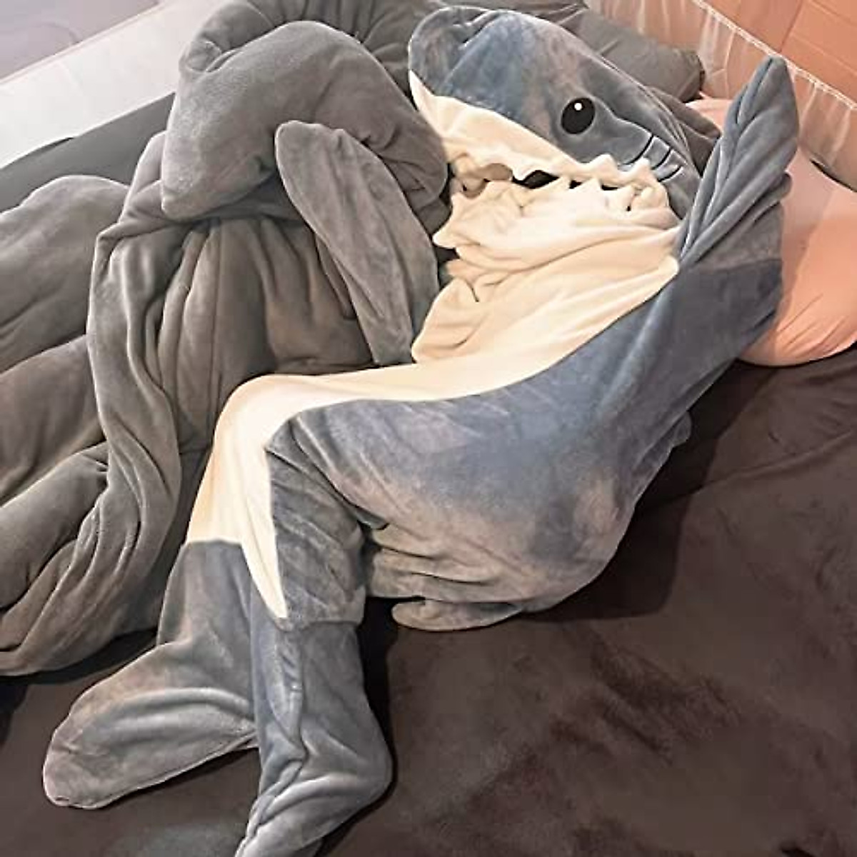 Shark Blanket Adult,Comfy Shark Blanket Hoodie,Super Soft Cozy Flannel Hoodie Wearable Shark Blanket Sleeping Bag,Shark Onesie Blanket((L),67 inches)