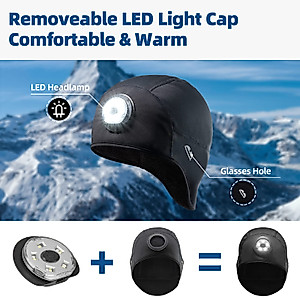 ROCKBROS LED Skull Cap with Light, Rechargeable Headlamp Cap, Winter Warm Running Cycling Cap, LED Lighted Beanies Hat,Headlight Flashlight Hiking Camping,Tech Gifts for Men Women Handyman Teens Black