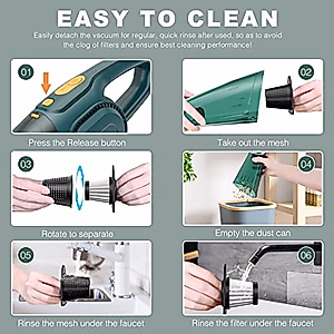 Handheld Vacuum Cordless 8Kpa Strong Suction Portable Car Vacuum Cleaner, by 3H Fast Charge Rechargeable Battery, 2-in-1 Wet & Dry Mini Vacuum, 30 Mins Runtime for Home,Car,Office (Jungle Green)