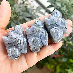 Neyisaa Hand Carved Stone Sitting Rabbit Statue, Healing Crystal Bunny Animal Figurines Sculpture Pocket Stones Home Decoration Easter Day Gift 2 Inches, Grey Moonstone