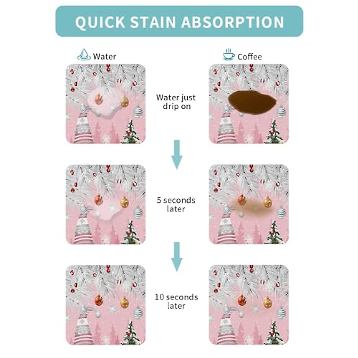 Coffee Mat for Counter, Christmas Gnome with Green Xmas Tree Pink Absorbent Hide Stain Coffee Bar Mat, Non-slip Coffee Bar Accessories Kitchen Drying Mat Fit Under Coffee Maker Espresso Machine