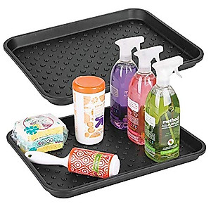 iDesign Plastic Under Sink Mat Tray for Kitchen Cabinet, Bathroom, Entryways, Office, Mudroom, College Dorm, Set of 2, 17" X 13" X 2", Black