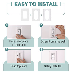 Bates- Screwless Decorator Wall Plates, Switch Plate Covers, 6 Pack, Screwless Wall Plates 1 Gang, White Switch Plate Covers, Switch Cover Plate, Wall Switch Cover, Electrical Outlet Cover Plate