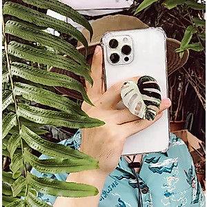 Monstera Philodendron Anthurium Leaf Tropical Aroid Plant Pop Out Phone Grip Holder Accessory (Albo Monstera)