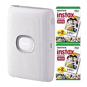 Fujifilm Instax Mini Link Smartphone Printer (Ash White) + Film (40 Sheets) - Bundle
