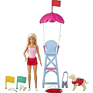 Barbie Careers Doll & Playset, Lifeguard Theme with Blonde Fashion Doll, 1 Dog Figure, Furniture & Accessories