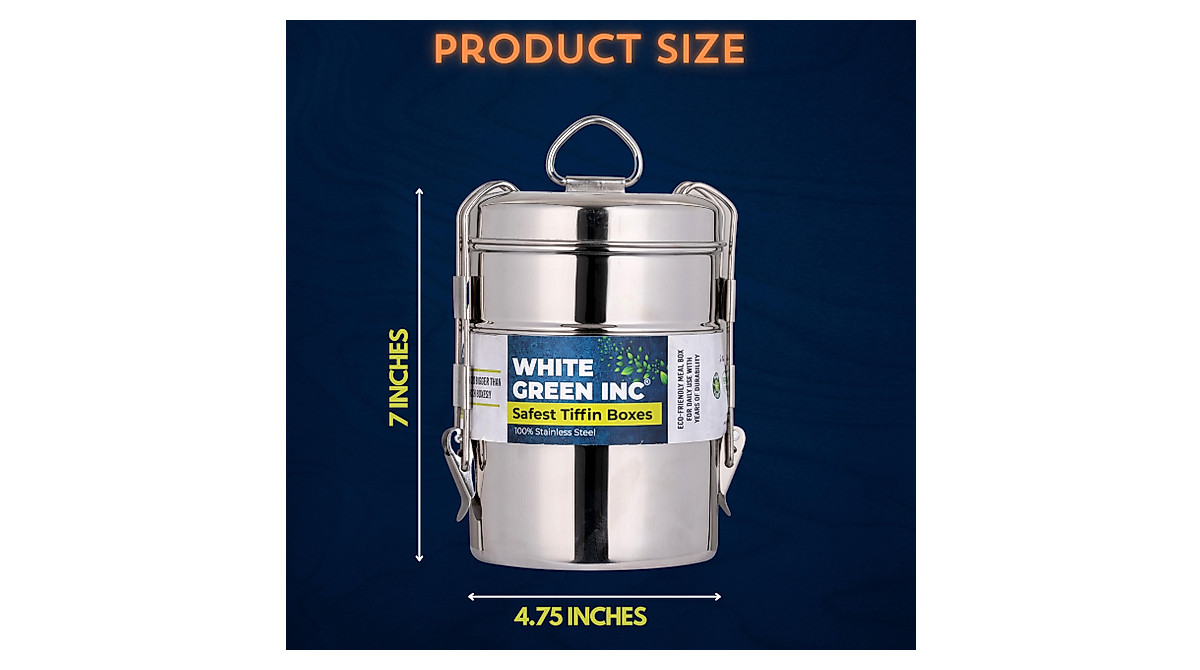 WG inc Stainless Steel Lunch Box for Kids & Adults - 3 Tier Tiffin