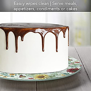 CounterArt Sunflower Splendor 4mm Heat Tolerant Tempered Glass Lazy Susan Turntable 13" Diameter Cake Plate Condiment Caddy Pizza Server