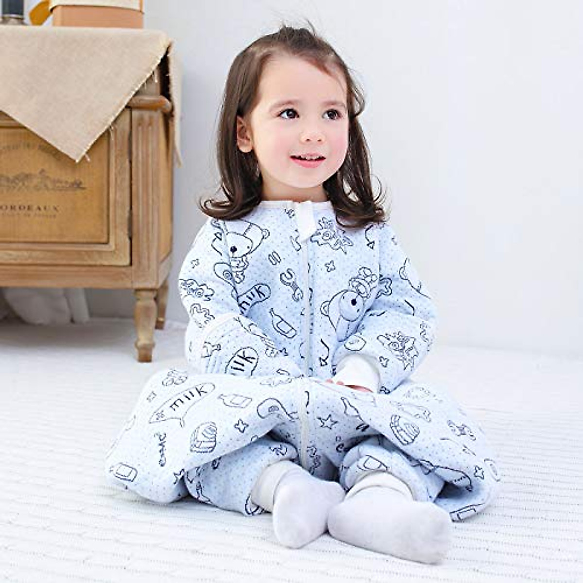 Happy Cherry Baby Girls One-Piece Rompers Sleeping Bag Warm Jumpsuit Wearable Blanket Sleepwear 100% Cotton XXL Blue