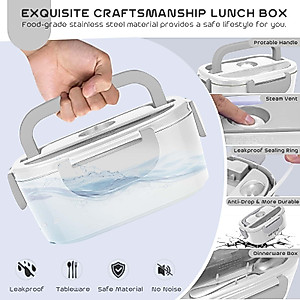 Electric Lunch Box for Car and Home, Work Office - 12V-24V/110V Portable Food Warmer Heater Lunch Box for Men & Adults With 304 Food-Grade Stainless Steel Container 1.5L, SS Fork & Spoon - Grey