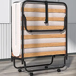 Giantex Folding Bed with Mattress - Single Cot Foldable Bed with 4" Mattress for Adults, 75" x 31" Portable Roll Away Guest Beds - Foldaway Temporary Beds for Guests, Made in Italy
