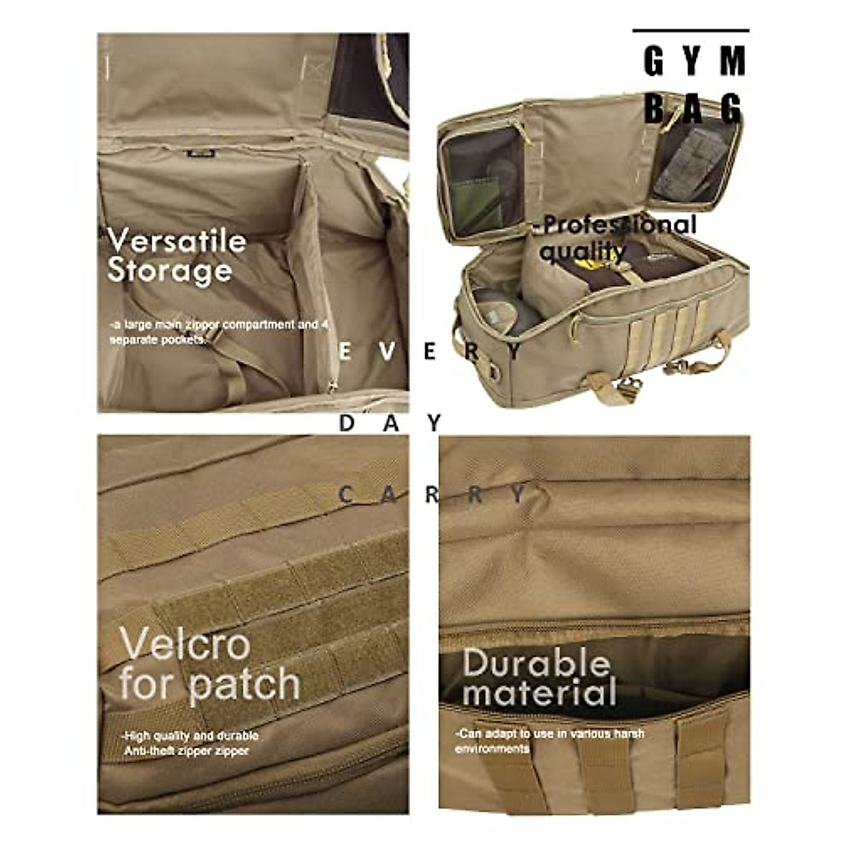 WolfWarriorX Gym Bag Duffle Bags Backpack Travel Weekender Bag for Men Women Workout Bag for Military,Sports,Overnight,Basketball,Tactical,Football Waterproof & Tear Resistant Coyote 45L