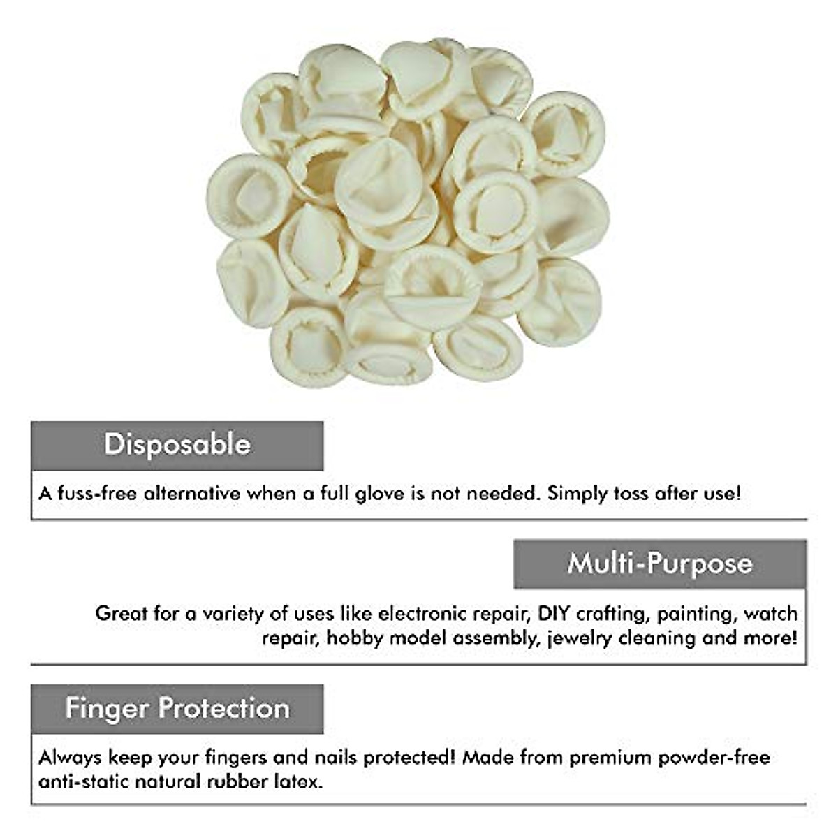 Disposable Latex Finger Cots 200pcs (Large), Anti-Static Rubber Fingertips Protective Finger Gloves Applicators for Electronic Repair, Painting, Jewelry Cleaning