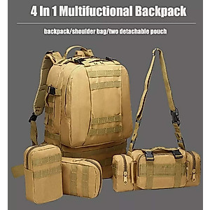 HHE 55L Military Tactical Bag for Camping Hiking Trekking Hunting Bug Out Bag Outdoor Backpack (Khaki),Large