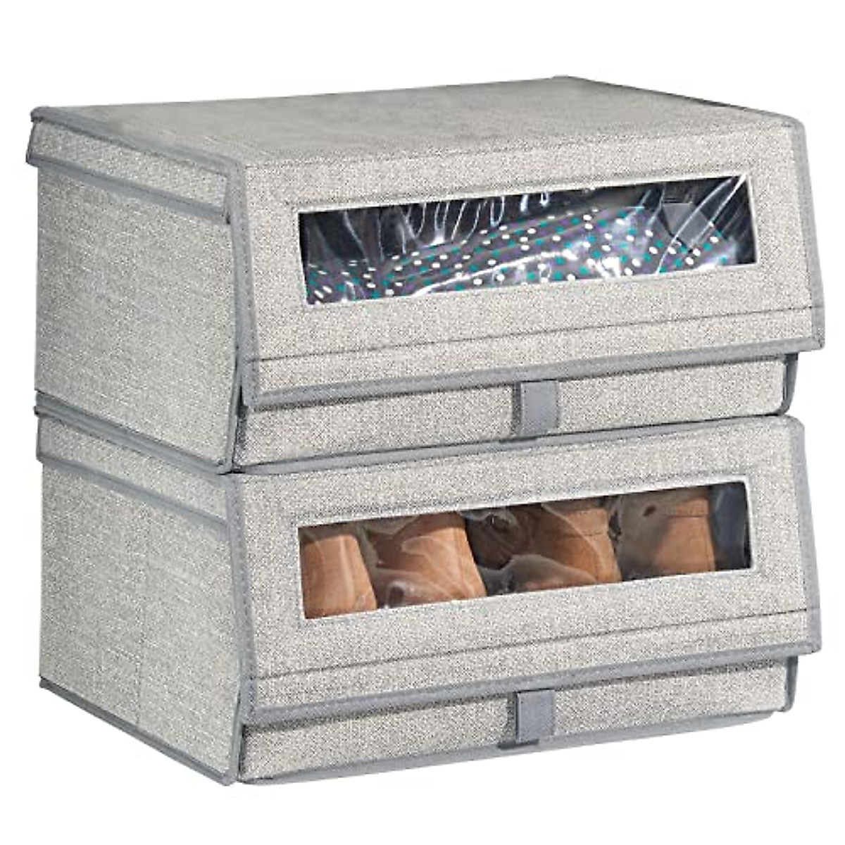 mDesign Large Fabric Closet Shoe Storage Box w/Clear Window - Shoe, Sandal, Sweater, Linen, Clothes Organizer - Boot Storage Solutions - Shoe Bin - Lido Collection, 2 Pack, Gray