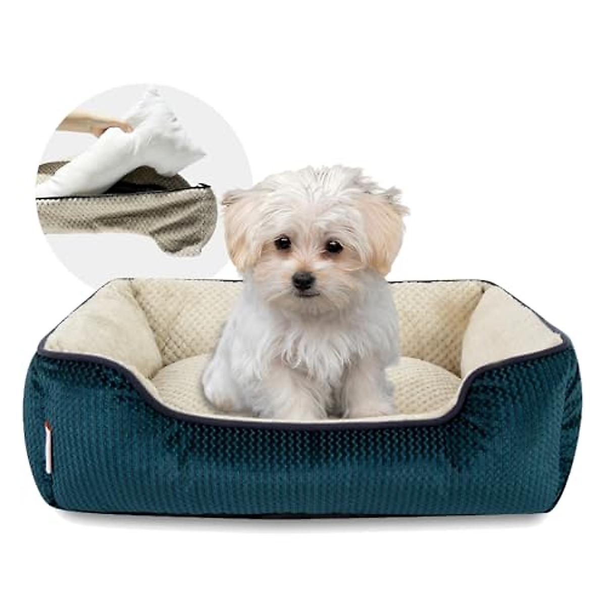 Miguel Small Dog & Cat Bed, Washable Removable Cover, Square, Cuddle Rectangle Pet Bed with Side Bolster, Blue, 20 Inch