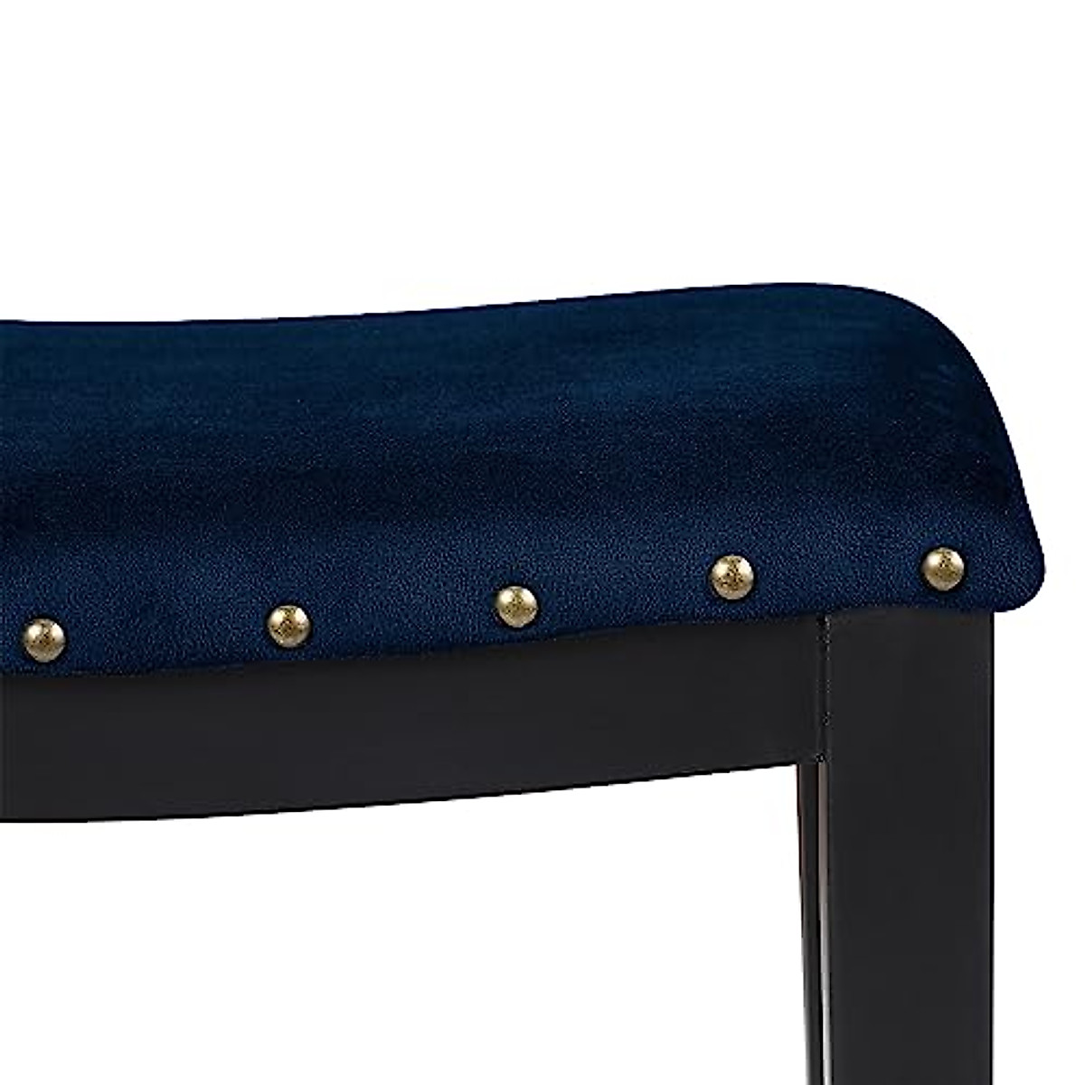 KATDANS Blue Bar Stools Set of 2 Counter Height 24 Inches Backless Barstools for Kitchen Counter Modern Saddle Stools Velvet Nailhead Upholstered Stools, KS718PBL, 2Pcs