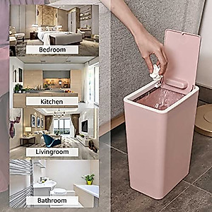 Baffect Small Trash Can with Lid Waste Basket Bathroom Garbage Can Dorm Room Essentials for Bedroom, Office, College-2.1 Gallon (Pink)
