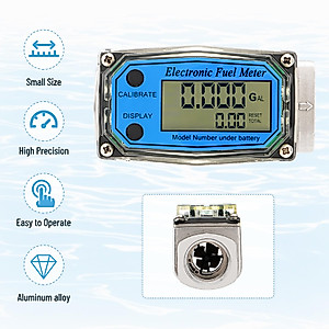 creahub 1 Inch Digital Turbine Flow Meter, Fuel Flow Meter, Water Flow Meter, Digital LCD Display Flow Rate 20-120 LPM, Adapters for Water, Gas Oil, Gasoline, Diesel and Other Liquids