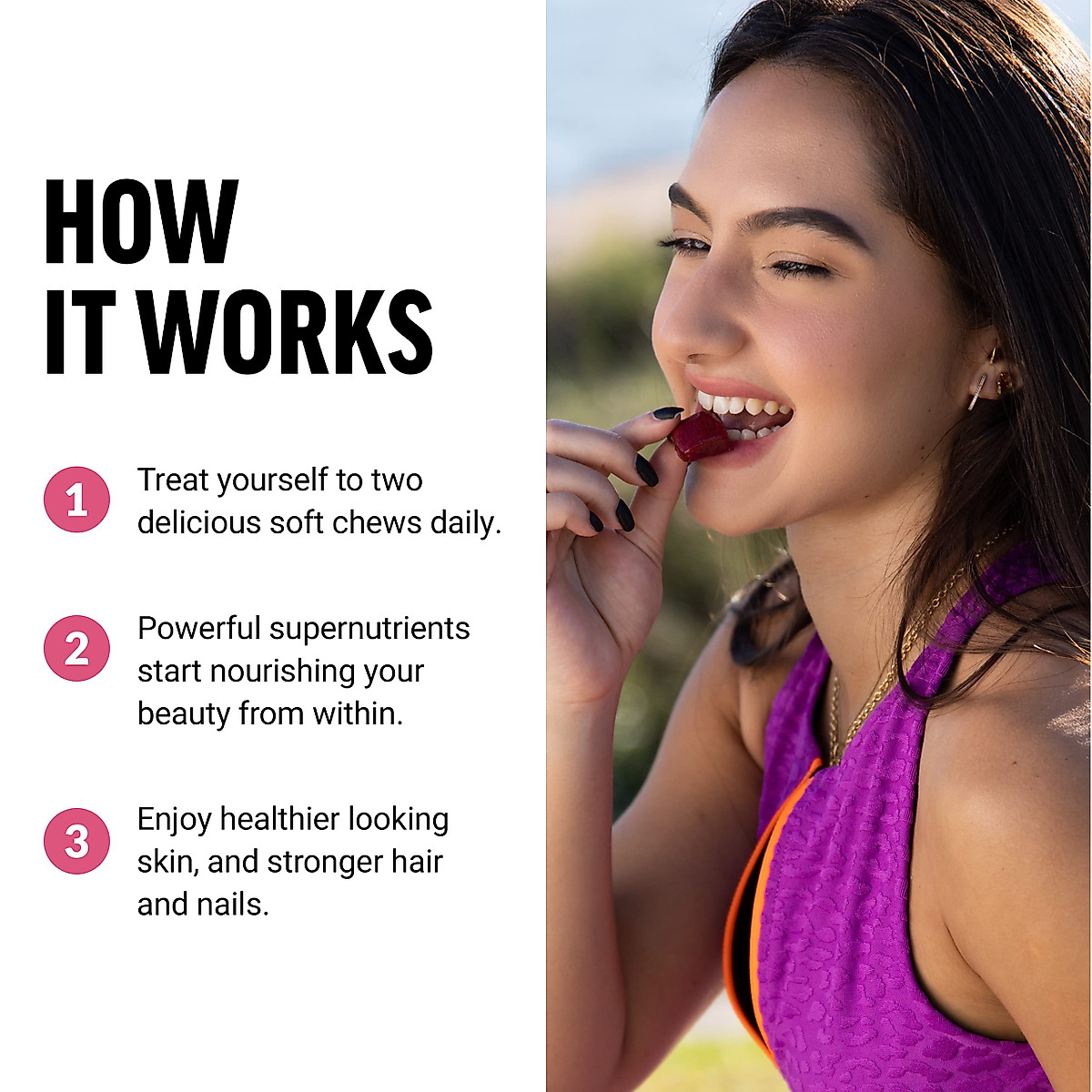 Force Factor Collagen Boosting Superfoods with Biotin, Hyaluronic Acid, Bamboo, and Hair, Skin, and Nails Vitamins, Nail Strengthener and Skin Supplement, Tropical Fruit Flavor, 60 Soft Chews