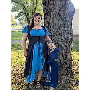 Renaissance Costume Women Cottagecore Dress Summer Off Shoulder Long Dress Blue L