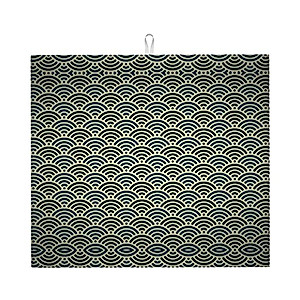 Japanese Pattern Printed Drying Mat For Kitchen Ultra Absorbent Microfiber Dishes Drainer Mats Non-Slip Silicone Quick Dry Pad - 18 X 16inch