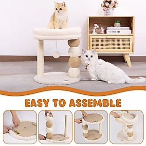 PawPalace Small Cat Tree for Indoor Cats with Large Cozy Plush Top Perch, Natural Sisal Scratching Posts for Kittens and Cats