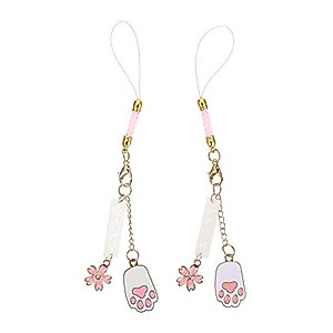 LUOZZY 2 Pcs Cellphone Strap Pendant Cat Paw Ornaments Cellphone Wrist Strap Anti-lost Phone Lanyard Bag Keychains Decor - Pink