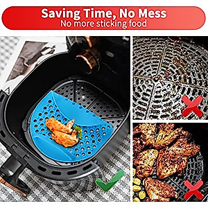 OUTXE 3-Pack Silicone Air Fryer Liners with Handle 8inch Reusable Air Fryer Liners with Raised Dots Air Fryer Inserts for Air Fryer Oven Microwave Accessories (Pink+Red+Blue)