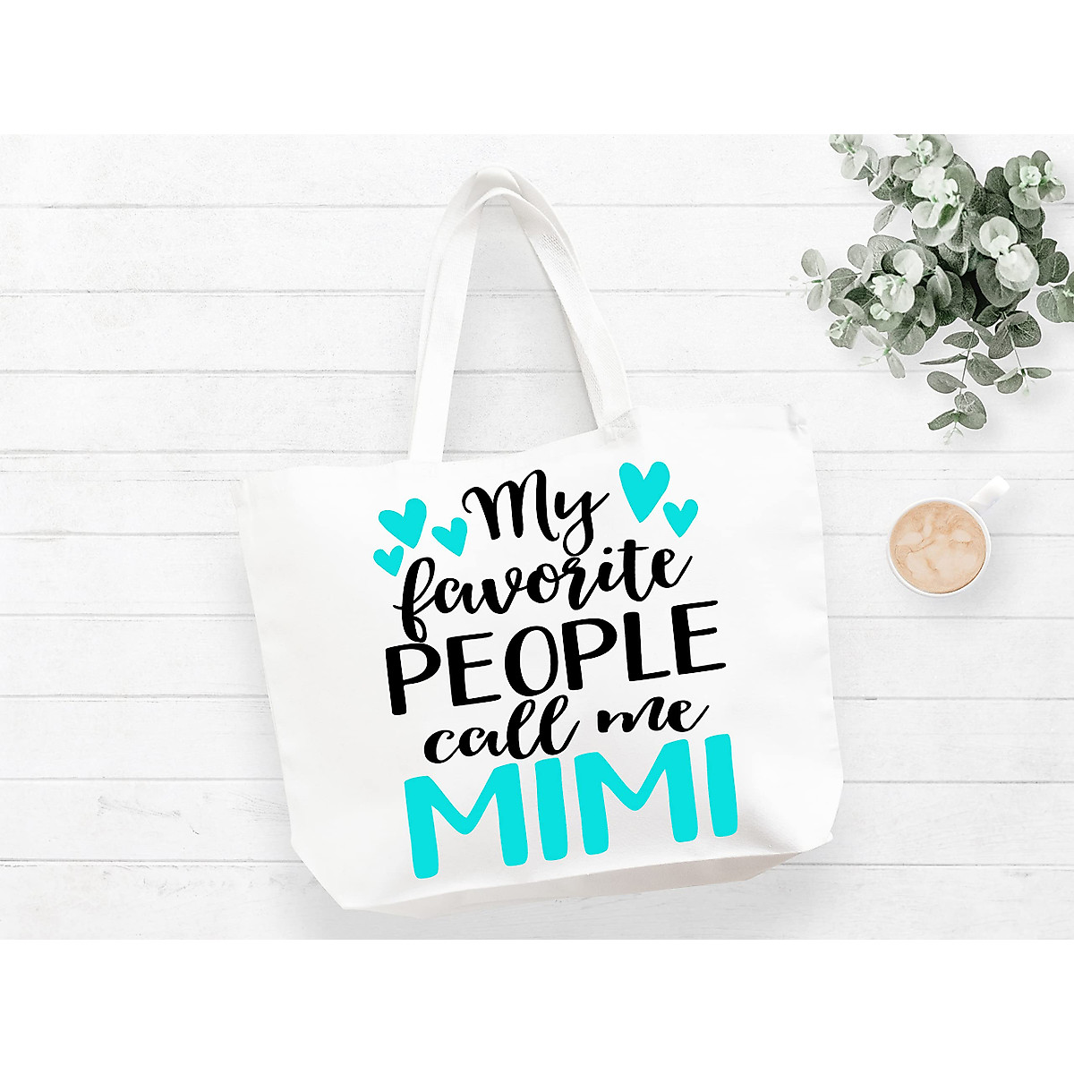 COCOVICI Mimi Tote Bag | My Favorite People Call Me Mimi | Grandma Gifts | Mimi Gifts | Mimi Christmas Gift | Christmas Gift from Grandkids (My Favorite People Call Me Mimi Turquoise/Black Font)
