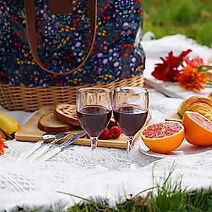 WILLOW WEAVE Portable Picnic Basket Set with Service for 2, Sturdy Woven Base & Canvas Picnic Beach Tote Bag with Drawstring Closure & Insulated Lining, for Outdoor Events, Shopping - Blue Floral