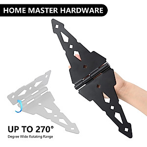 HOME MASTER HARDWARE 8 inch Gate Hinges,Heavy Duty gate Hinges,Wood Gate Hinges for Wooden Fences for patios, barn Doors, Yard gate,with Screws, Black, (6 Pack)