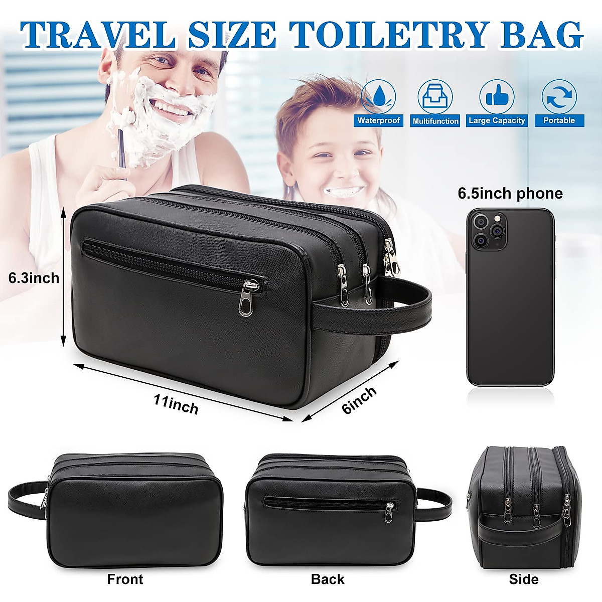 Multi Pockets Toiletry-Bag for Women Men Travel Essentials,Travel-Makeup-Bag Leather Hanging Travel Bag for Travel Size Toiletries,Travel-Accessories,Dorm Room Essentials,Cosmetic Makeup Organizer Bag