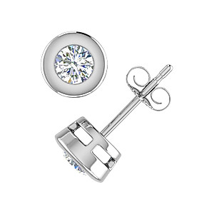 1/2 Carat Bezel Set Diamond Stud Earrings in 14K White Gold - IGI Certified